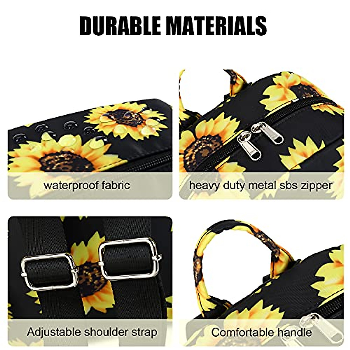 LEDAOU Mini Backpack Set Girls Fashion bookbags with Purse wallet backpack wallet set for Women Teens School Travel Bag (Black sunflower)
