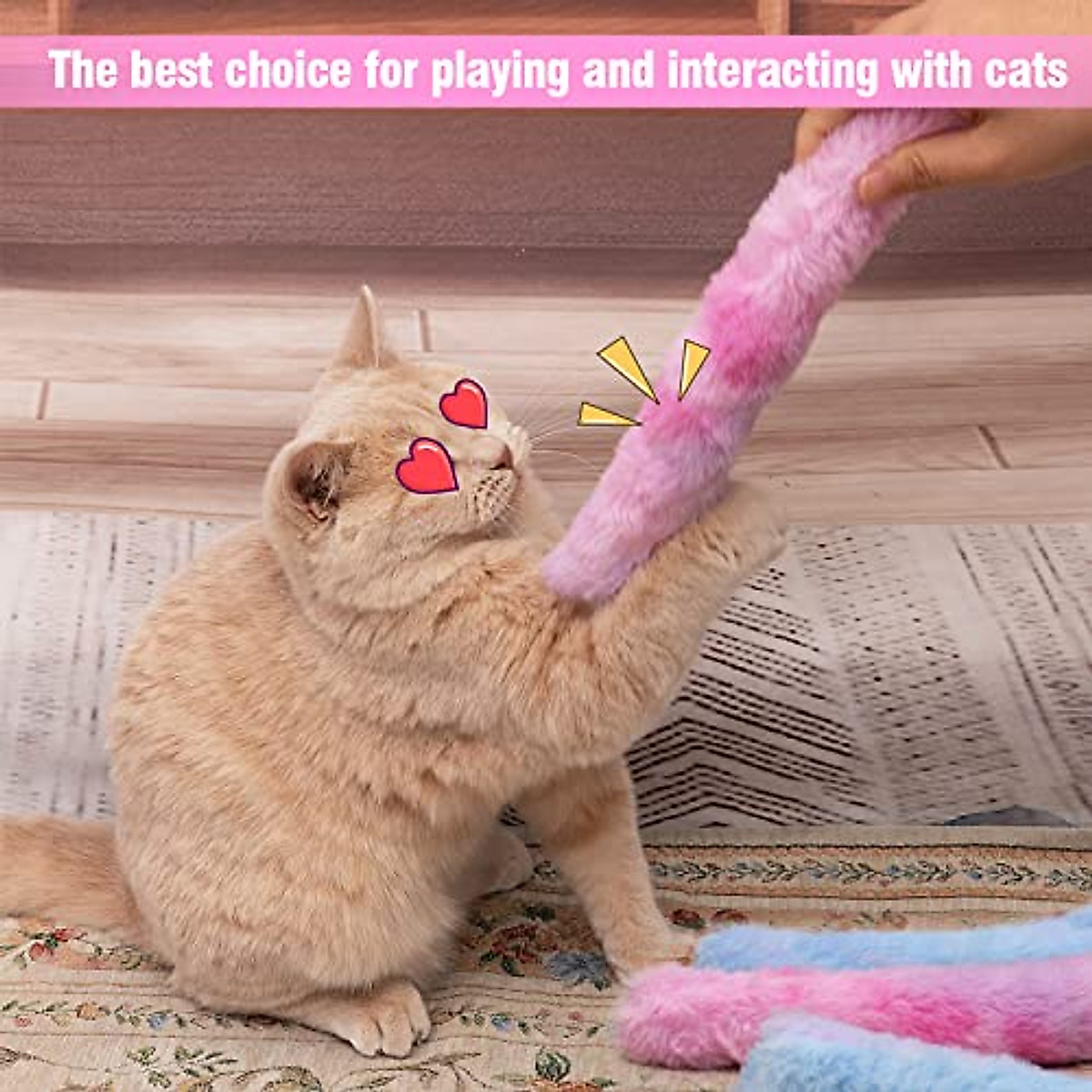 MEWTOGO 6Pcs Cat Kicker Toys with Sound Paper- Kitty Kick Sticks Soft Plush Cat Chew Toy to Squeak- Durable Cat Kick Toy for Indoor Kitten Cats Playing Chewing(11.8" x 1.6")