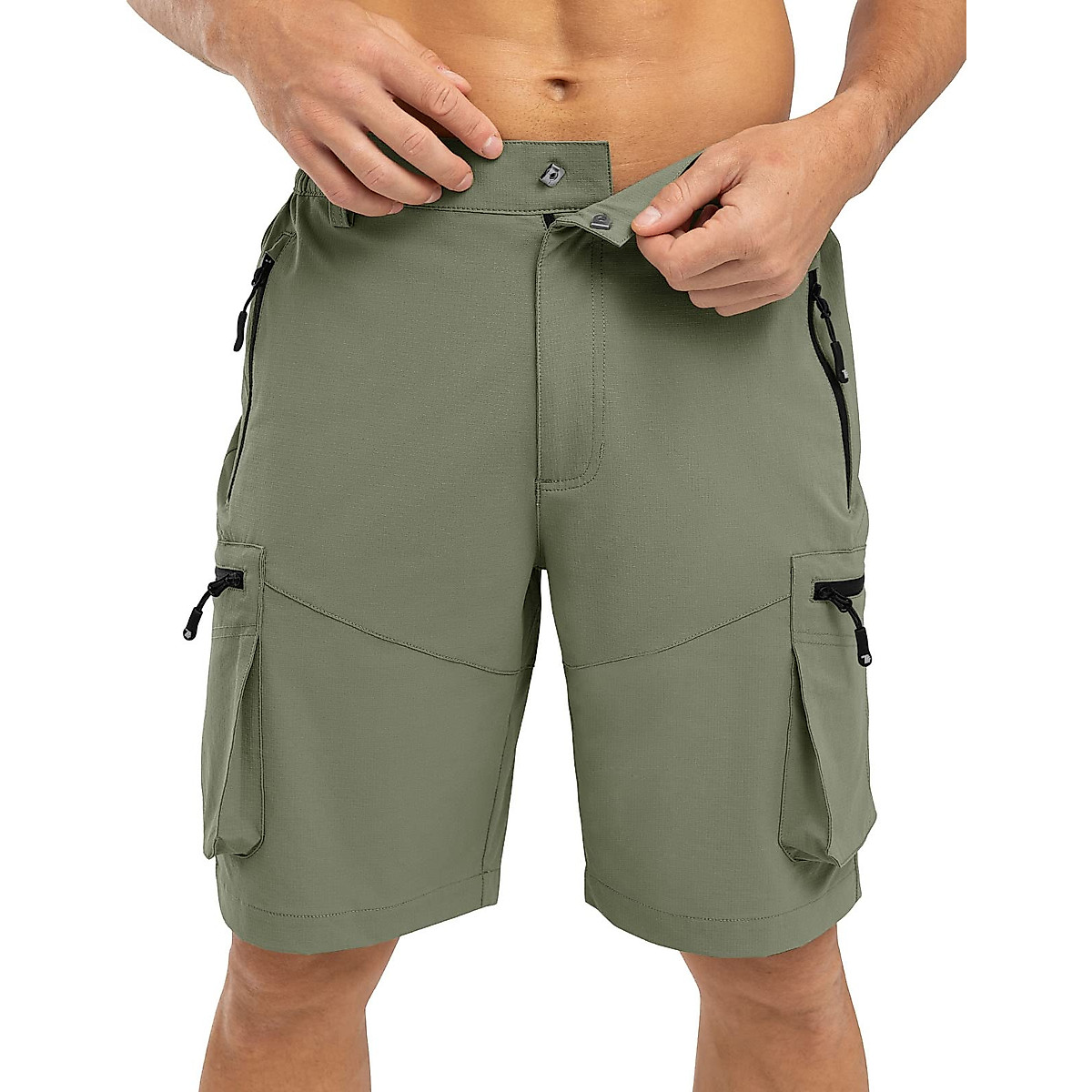 TBMPOY Men's Hiking Work Shorts Quick Dry Cargo Outdoor Athletic Short for Men Zip Pockets Camping Fishing Sage Green 34