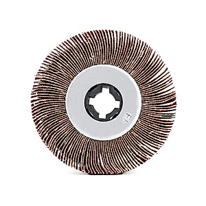 QWORK Flap Sanding Wheel, Wire Drawing Polishing Wheel, Aluminum Oxide Drum Burnishing Brush, 4.5" x 4" with 3/4"-4 Keyway (60 grit), Remove Rust/Weld Burr/Grinding