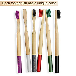 Virgin Forest 6 Pcs Biodegradable Bamboo Toothbrushes, Natural Eco-Friendly BPA-Free Toothbrushes, Best Travel Wood Toothbrush Set for Sensitive Gums
