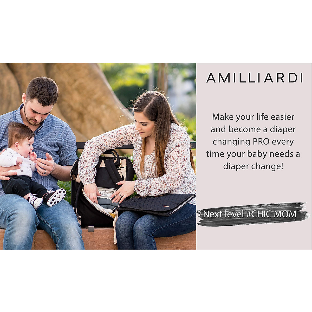 Portable Diaper Changing Pad Stylish & Chic by AMILLIARDI for Travel w/Baby, Infant & Newborn, Changing Mat Portable (Black)