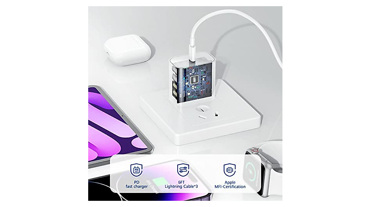 iPhone Fast Charger Block: MFi Certified 20W USB-C Cable