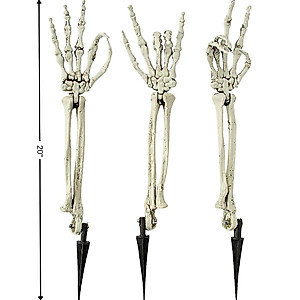Fun Express 3 Pieces 20" Skeleton Hand Groundbreaker Halloween Decorations, Fun Hand Signal Designs, Halloween Yard Decor