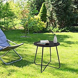 CODIN Set of 2 Outdoor Side Table Outdoor, Metal Side Table Small Round Side Table Weather Resistant End Table Patio Table for Garden Porch Balcony Yard Lawn (2, Black)