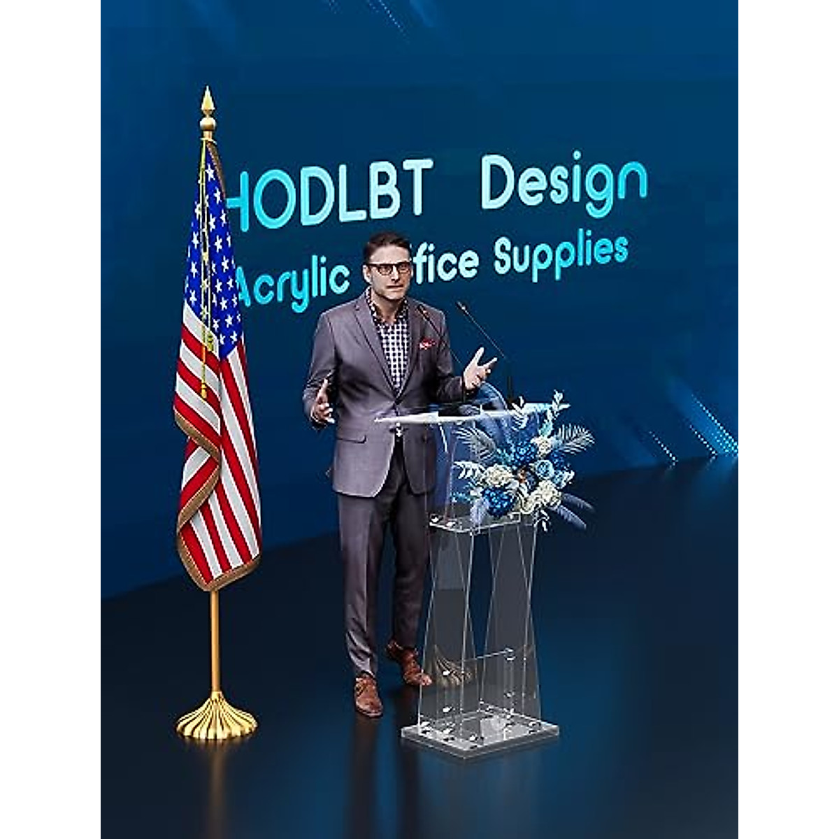 HODLBIT Upgraded Acrylic Podium Stand, Pulpits for Churches, 47.5inch Modern Lecterns & Podiums with Storage Shelf for Classroom, Weddings, Professional Presentation Podiums, Easy Assembly
