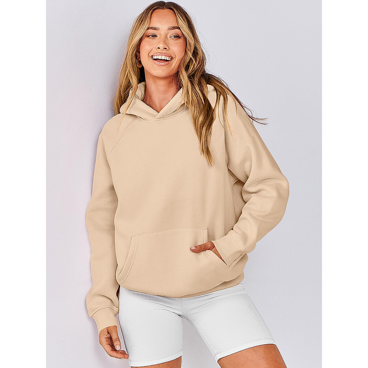 ANRABESS Women Hoodies Oversized Fleece Long Sleeve Comfy Casual Basic Pullover Sweatshirts 2025 Fall Outfits Sweater Dark Apricot Medium