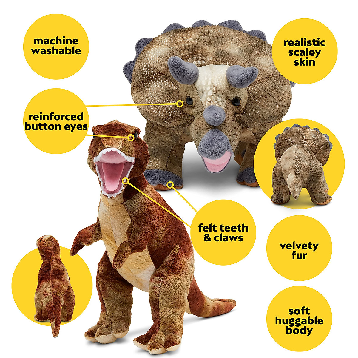 Dragon Drew Dinosaur T-Rex and Triceratops Plush Stuffed Animals | 2 Pack