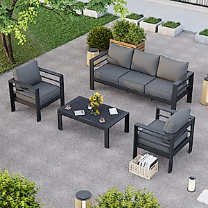 VONZOY Aluminum Patio Furniture Set, Grey Metal Outdoor Furniture Set,6 Piece Patio Furniture Set with Waterproof Covers for Backyard Garden
