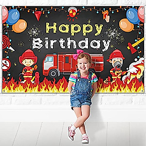 Firetruck Birthday Party Supplies Decorations Firetruck Theme Backdrop Background Banner for Boys Girls Birthday Party Favor Fireman Firefighter Red Firetruck Kids Party Photo Booth Cake Table Decor