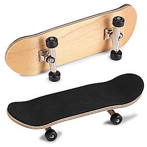 HURRISE Wooden Finger Skateboards, 1Pc Maple Wooden+Alloy Fingerboard Finger Skateboards with Box Reduce Pressure Kids Gifts(Black)