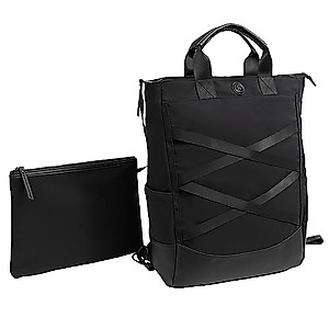 Joan & David Casual Sport Nylon 18" Convertible Workbook Backpack, Shopper Tote, Luggage Strap, Bottle Holder and Adjustable Back Straps with TSA Approved Bottles for Daily Use Travel Work Bag (Black)