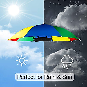 5 Pack Umbrella Hat with Elastic Band, Rainbow Waterproof Fishing Umbrella Hat for Adults Kids Women Men