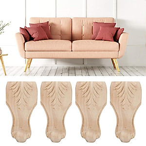 Hztyyier 4pcs Solid Wood Furniture Legs Wood Carved Sofa Couch Chair Ottoman Loveseat Table Cabinet Furniture Wood Legs Wood Unfinished Carved Feet(15x6cm)