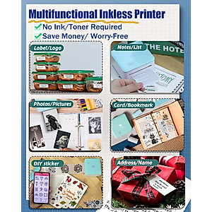 Memoking Inkless Bluetooth Printer - HD 300dpi Photo Sticker Printer Machine Mini - M02 Pro Thermal Mini Printer for Pad&Phone - 2" Mini Sticker Maker Machine Printer for Memo,Photo,DIY,Fun,1D/QR,Logo