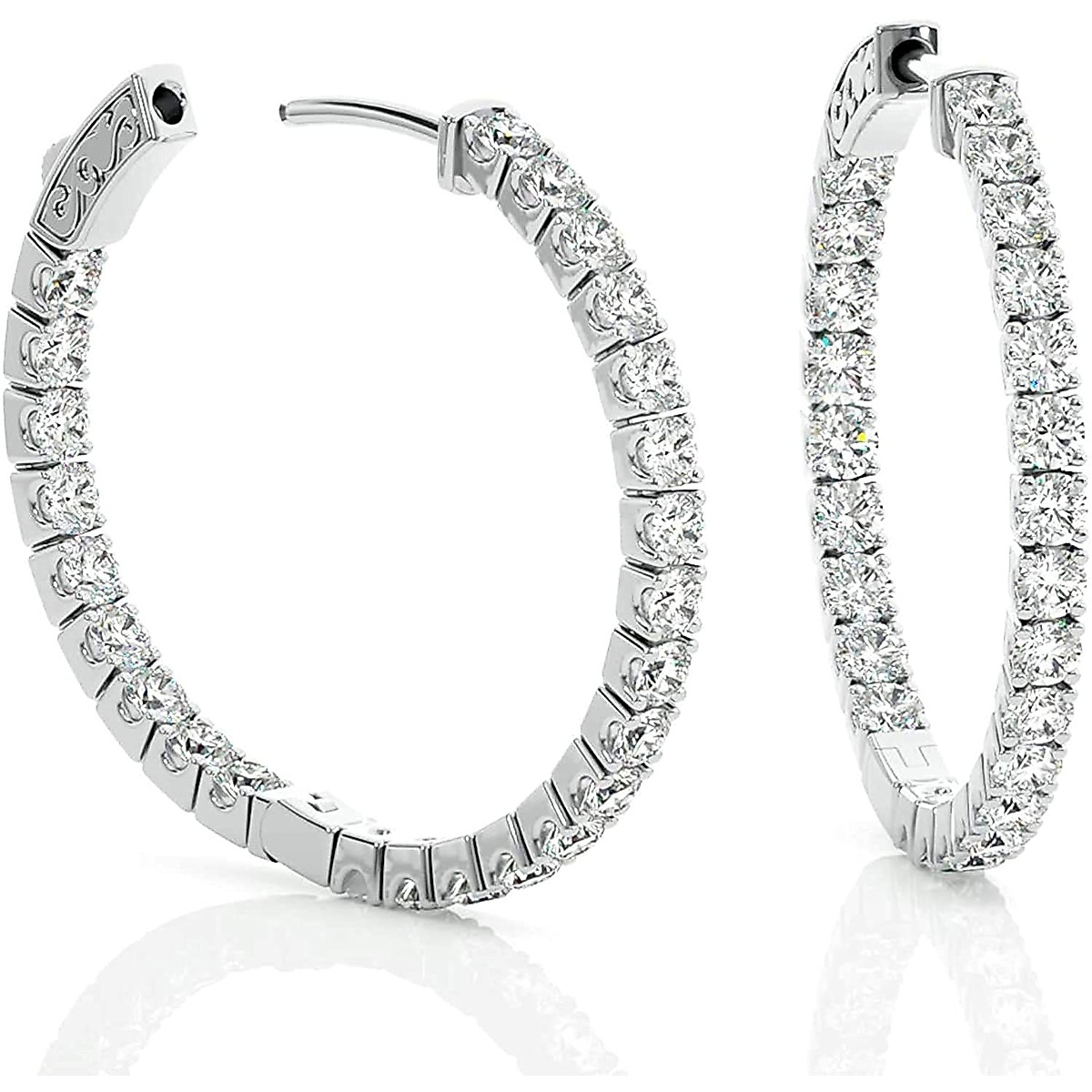 1 1/2 Carat Moissanite Inside Out Hoop Earrings for Women in 925 Sterling Silver (G-H, VS, cttw, DEW) Secure Lock by Beverly Hills Jewelers