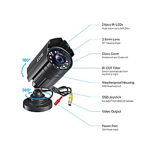 ZOSI 1080P CCTV Camera Indoor Outdoor Hybrid 4 in 1 HD TVI/CVI/AHD/CVBS Home Security Camera System,Night Vision,Metal Waterproof Housing For 960H,720P,1080P,5MP,4K analog Surveillance DVR