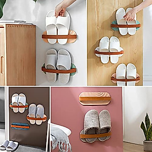 Huakaile Wall Mounted Slipper Holder, Bathroom Wall Hanging Slipper Rack, Adhesive Shoe Holder, Sticky Slippers Shelf Hanging Shoe Organizers for Door Entryway Small Space (Gray)