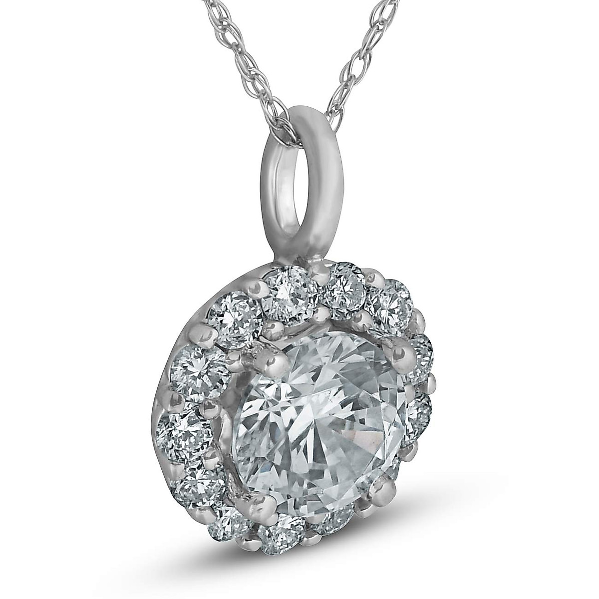 3/4 Ct TW Round Cut Diamond Halo Solitaire Pendant 14k White Gold Necklace