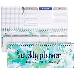 Undated Weekly Planner, Goals, Shopping, To Do List, Horizontal Desk Calendar (Spiral Bound, 12 x 4 in)