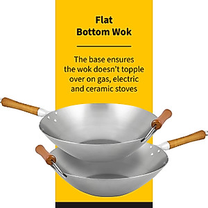 Ken Hom Excellence Carbon Steel Uncoated Wok - Uncoated Carbon Steel Wok - Stir-Frying Wok & Pan - Hand Wash Only - 14 inches