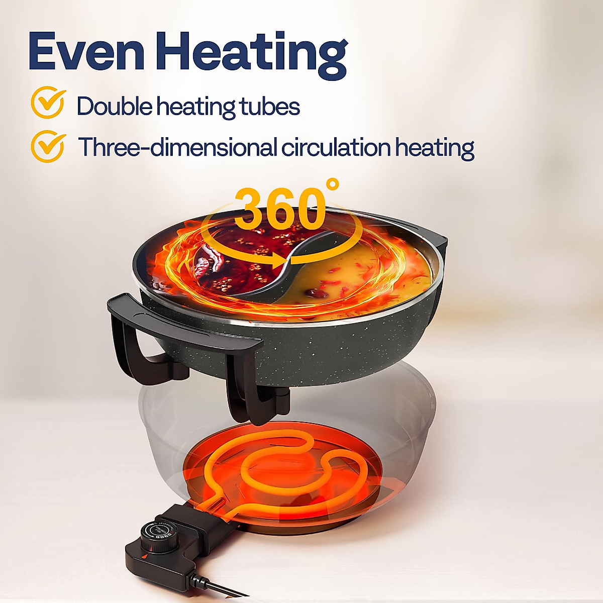 VIVOHOME Electric Hot Pot 6L Non-Stick Shabu-shabu Hot Pot with Divider 110V BPA FREE Fondue with Tempered Glass Lid for 1-6 People Party, Family Dinning