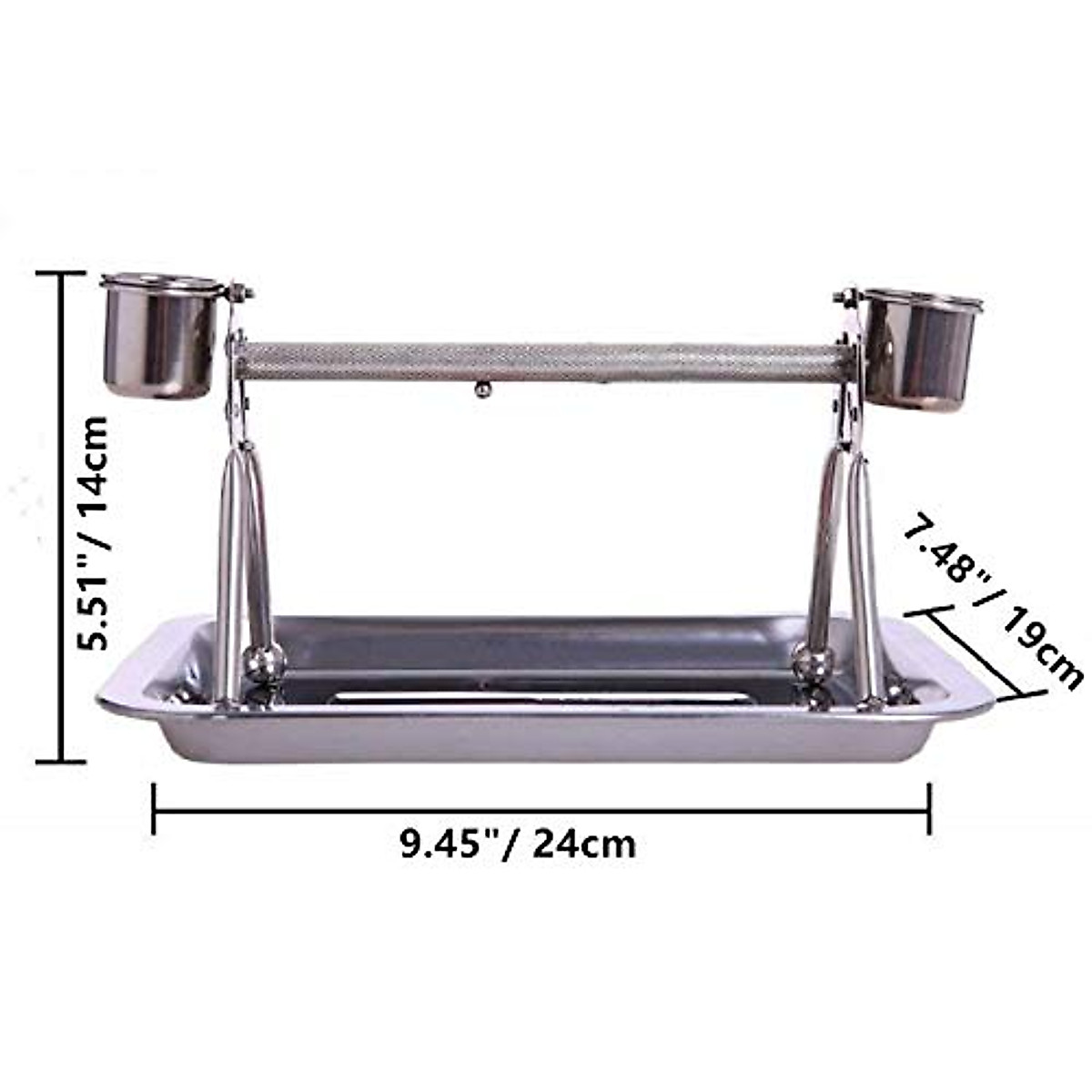 Litewood Bird Perch Stand Stainless Steel Table Rack with Feeder Cups Tray for Budgie Parakeet Cockatiel Conure Finch