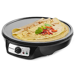 Elite Gourmet ECP-126 Electric Crepe Maker, Pancake, Hot Cakes and Non-stick Griddle with Spreader, Spatula and Recipes, 12", Black
