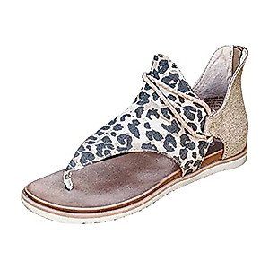 Bomden Womens Sandals, Flat Sole, Leopard Printed, Back Zipper, Summer Clip-Toe Shoes Comfy Sandals Flats Casual Beach Plus Size Flops Slippers Shoes, Khaki, Size:39 US:8 Foot Length:24.5cm9.65 inch