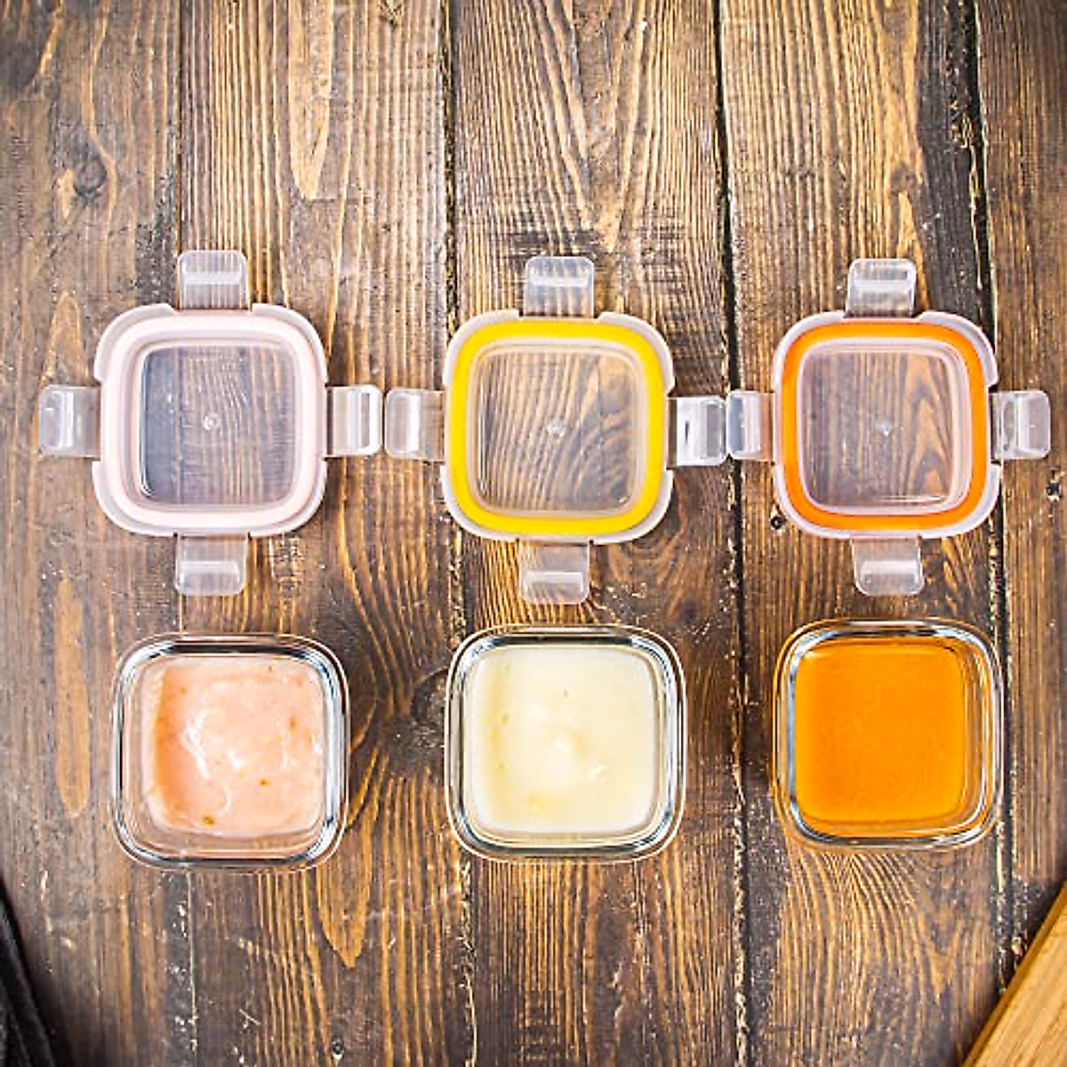 YARYOUNG 24 Pack 5oz Small Glass Food Storage Containers, Tiny Food Containers with Locking Lids Leak-proof, Glass Food Jars for Storing and Freezing food, Oven & Dishwasher Safe, BPA Free, Square