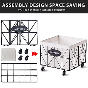 Mxfurhawa Collapsible Laundry Hamper with Wheels, 65L Capacity and Removable Liner, Sturdy Metal Frame for Clothes Storage and Transport - Convenient Laundry Basket for Home Use (65L-LE-Black)