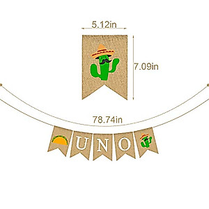 Rainlemon UNO High Chair Banner Mexican Cinco De Mayo Jute Burlap Taco Cactus Baby 1st Birthday Party Fiesta Decoration