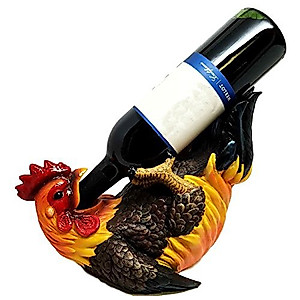 Ebros Country Farm Morning Sunshine Rooster Wine Holder Figurine 10.5" Long Chicken Hen Poultry Decor Bar Wine Cellar