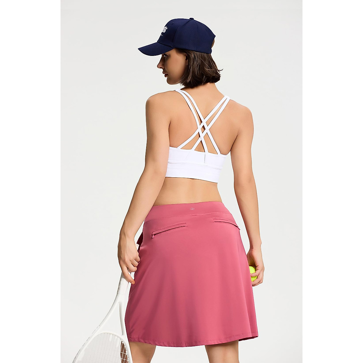 Yogipace Women's 4 Pockets UV Protection 20" Modest Knee Length Skirt Athletic Golf Tennis Skort Zip Pockets,Pink Blossom,Size XXL