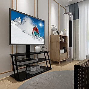 Tansole Swivel Floor TV Stand Height Adjustable Bracket Entertainment Stand for 32 to 65 Flat or Curved Screen Multi-Function TV Stand | 3-Tier BlackTempered Glass Multi-Function TV Stand