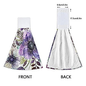 Tatenale Purple Hand Towels with Hanging Loop for Kitchen Bathroom Floral Decorative Hand Towels Soft Absorbent Oven Towel 18x14Inch 2Pack