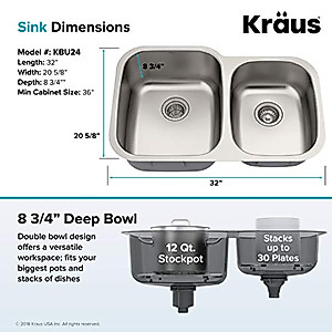 Kraus KBU24 32 inch Undermount 60/40 Double Bowl 16 gauge Stainless Steel Kitchen Sink