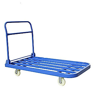 Teerwere Portable Folding Handcart Portable Folding Hand Trolley 360° Rotating Cart for Luggage Personal Travel Shopping Auto Moving Multi Function Folding Handcart (Color : Blue, Size : 120X65CM)