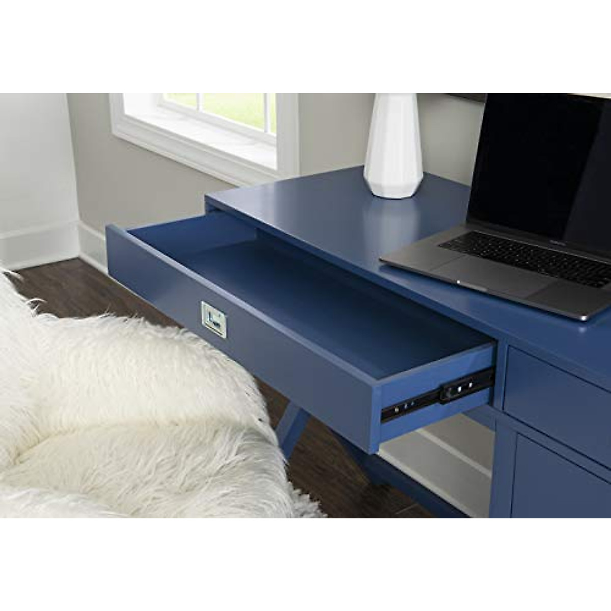 Linon Sadie Navy Blue Modern Classic Side Storage Desk