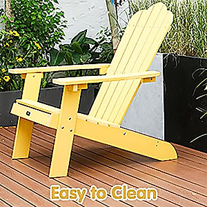MengK Tale Adirondack Chair Backyard Furniture Painted Seating with Cup Holder Plastic Wood for Lawn Outdoor Patio Deck Garden Porch Lawn Furniture Chairs Yellow