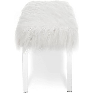 New Classic Furniture Marilyn Upholstered Glam Faux Fur Bench, 48.75-inch, White