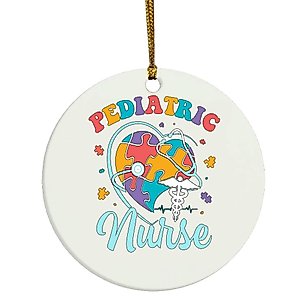 Pediatric Nurse Autism Day Love Heart Stethoscope Nursing Christmas Ornament