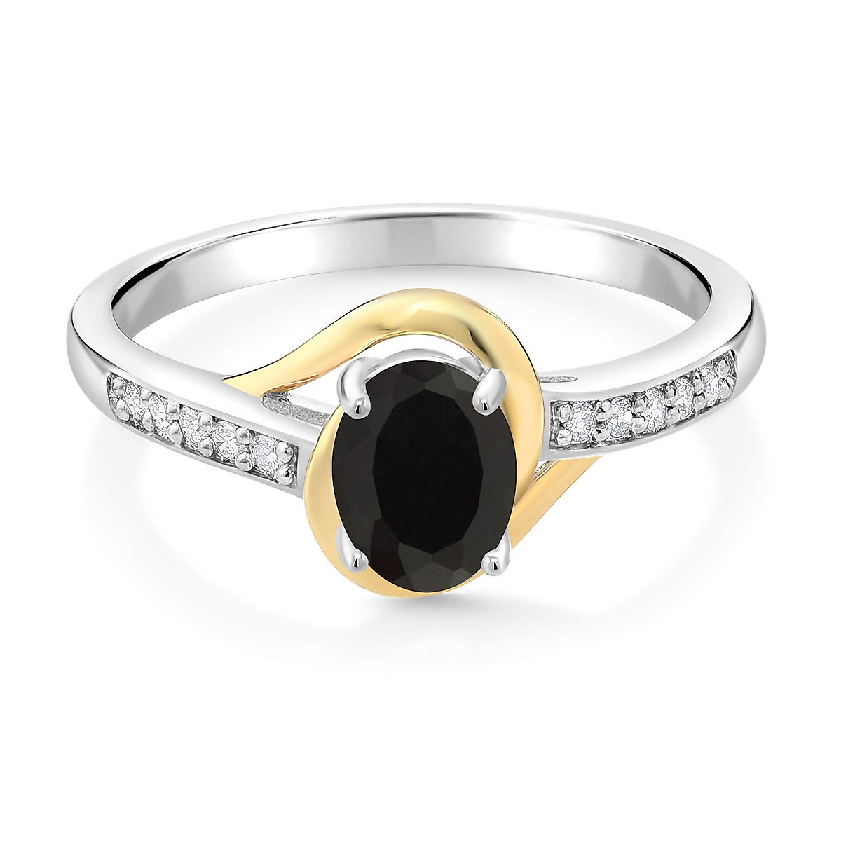 Gem Stone King 10K Yellow Gold and 925 Sterling 7X5MM Oval Gemstone Birthstone and White Lab Grown Diamond Engagement Ring | Wedding Anniversary Promise Ring for Women