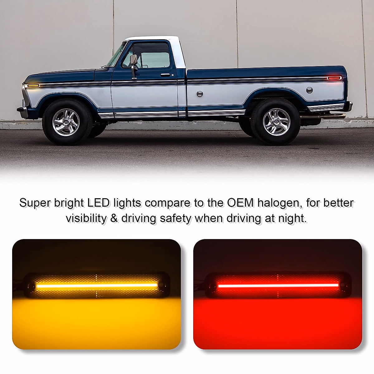 SHINEFIT LED Side Bumper Marker Lights Replacement for F0rd F100 F150 F250 F350 F500 Truck 1973-1979/ Bronco 1978-1979/ Econoline E100 E150 E250 E350 1975-1991, Smoke Lens