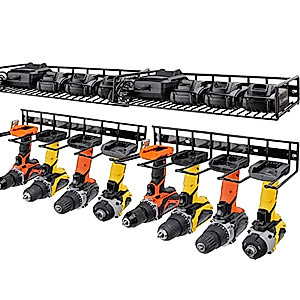 2 Pack Power Tool Organizer for Tool Storage, Heavy Duty Floating Tool Shelf, Drill Holder Wall Mount, Utility Rack for Cordless Drill Compact Steel Design Solid Metal Black（2 pack 4 set) (Black)