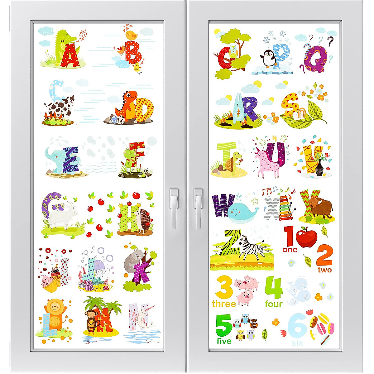 9 Pieces Alphabet Window Cling for Kids ABC Preschool Numbers Educational Peel and Classroom Stickers Removable for Kids Playroom Bedroom Nursery Living Room Decorations
