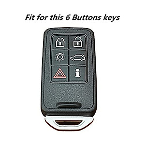 WFMJ Leather for Volvo S60 S80 V40 V60 V70 XC60 XC70 Remote Smart 6 Buttons Key Case Holder Cover Fob Chain (Black)