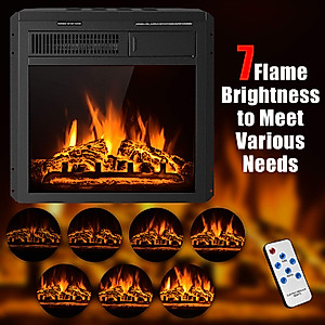 Tangkula 18 Inch Electric Fireplace Insert, Freestanding & Recessed Electrical Fireplace Heater with Remote Control, Adjustable Heater, 7 Log Hearth Flame Settings, Indoor Electric Stove Heater (18")