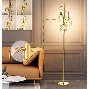 Lightdot 68IN Dimmable (Brightness Adjustable) Floor Lamp Diamond Cage Gold Tree Floor Lamps for Living Room 3000K Warm Soft Brightness LED Standing Lamp - E26 LED Bulb Included