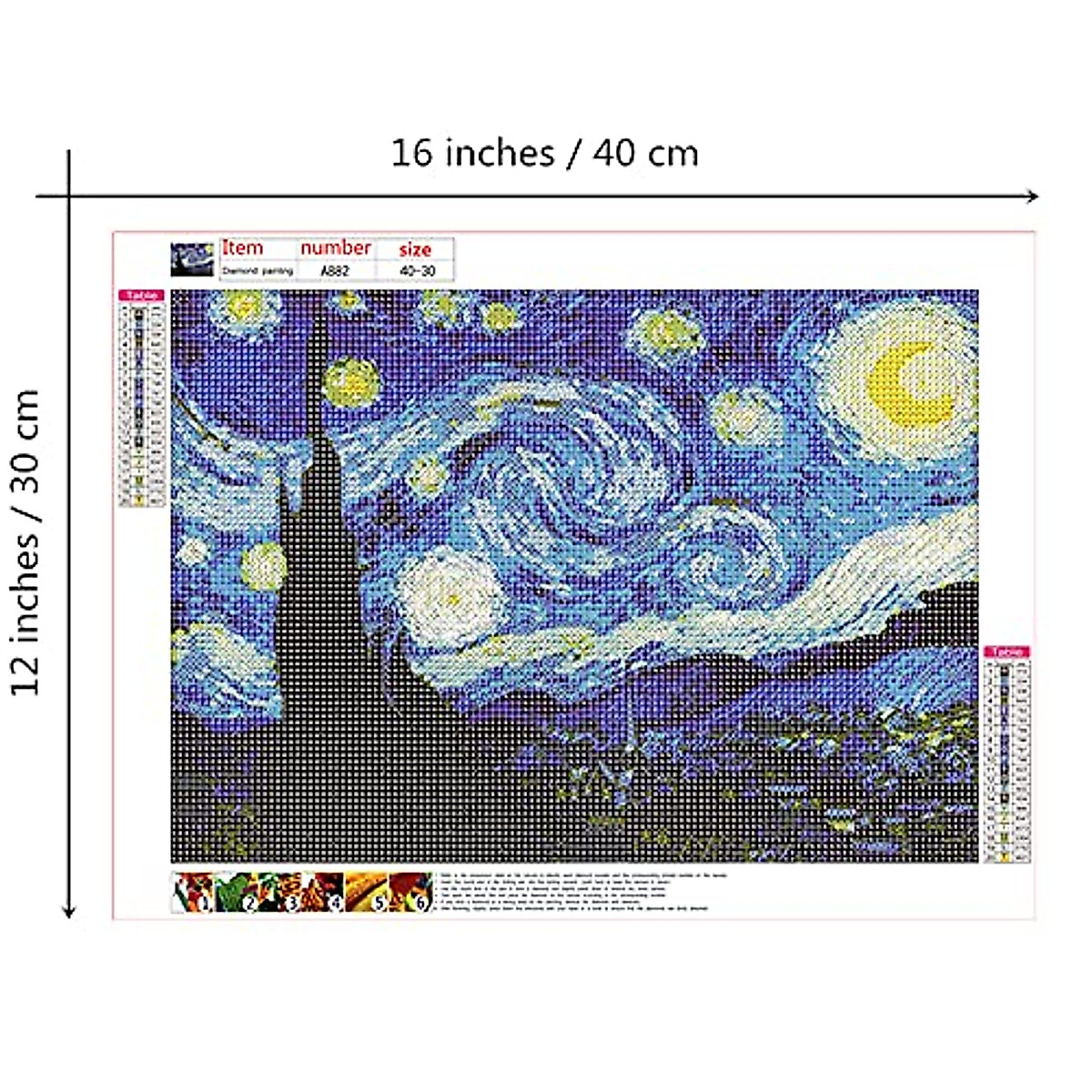 NIHO-JIUMA Van Gogh Starry Night Diamond Painting Kits,5D Diamond Art Van Gogh Full Drill Craft Painting Gift for Adult、Home Decor(30x40cm/12x16 Inches)